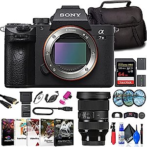 Sony a7 III Mirrorless Camera (ILCE7M3/B) + Sigma 24-70mm f/2.8 Lens (578965) + 64GB Memory Card + Filter Kit + Bag + NP-FZ100 Compatible Battery + Card Reader + Corel Photo Software + More