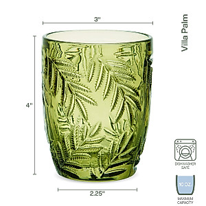 Fitz and Floyd Villa Palm Rocks Double Old Fashioned, Set of 4, Green