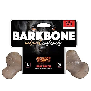 Pet Qwerks Dinosaur BarkBone - Nylon Dog Bone for Aggressive Chewers - Bacon Flavor - 6.5"