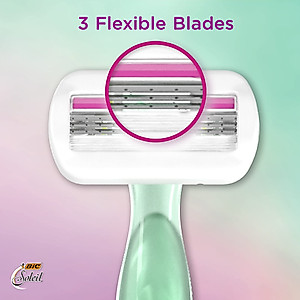 BIC Soleil Sensitive Women's Disposable Razors, 3 Blades With Moisture Strip For a Silky Smooth Shave, 6 Piece Razor Set, 3 Count (Pack of 2)