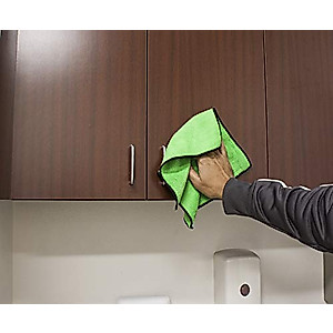 Eurow Microfiber Cleaning Towels, 350GSM, Green with Black Trim, 12 by 12 Inches, Pack of 50
