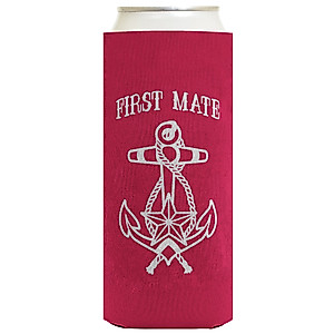 Captain First Mate Can Coolers Nautical Sailing Couples Gift 2 Pack Ultra Slim Can Coolie Energy Drink Coolers Black Magenta