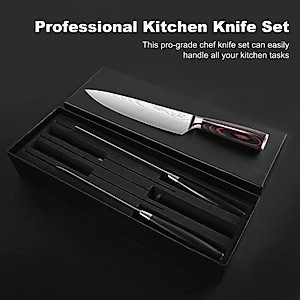 Lirches Kitchen Chef Knife Sets - 5PCS Chef Knife Set, Professional Japanese Ultra Sharp 4CR13 Stainless Steel Knives, 3.5-8 Inch Cooking Knife Set with Damascus Pattern