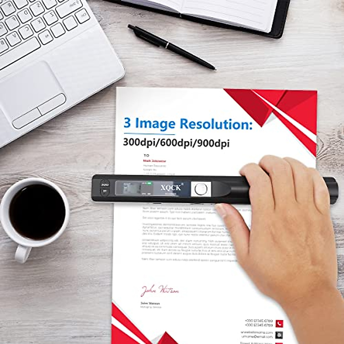 Portable Scanner Handheld Scanner for A4 Documents, Photo,Pictures,Receipt. Scanner Wand for Flat Scanning, UP to 900 DPI ，Include 16G SD Card，a Pair of AA Batteries