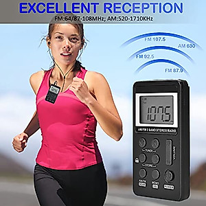 SWDSTP AM/FM Personal Portable Radio, Pocket Radio with Digital Tuning LCD Display, Rechargeable Walkman Radio with Sterio Earphone, Small Radio with Removable Belt Clip for Walking, Jogging