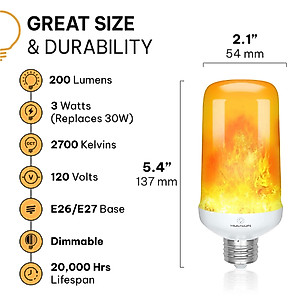 Hudson LED Flame Effect Light Bulbs with 4 Mode Upside Down Effect - 3W Flicker Flame Light Bulb E26/E27 Base (2 Pack) - Flickering Light Bulb Orange Fire Light Flame Bulb for Indoor/Outdoor/Home