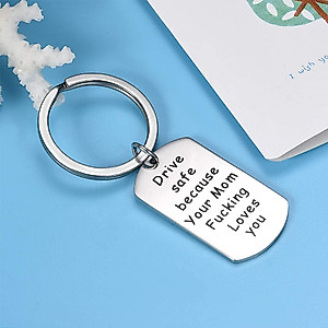 KOORASY Inspirational Birthday Keychian From Mom for Son Daughter Drive Safe Keychains Anniversary Keyring
