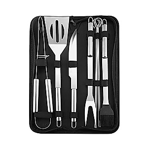 SEFAX Portable Camp Cooking Utensil Set, Stainless Steel Grilling Kit, Grill Accessories, BBQ Tools Set, Suitable for Travel, Picnics, RVs, Camping, BBQs (Size : 9pcs)