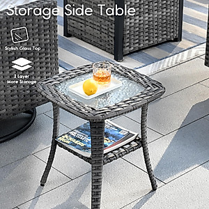 HOOOWOOO Patio Outdoor Conversation Set with Fire Pit Table,6 Piece Modern Outside Furniture with Swivel Rocking Chairs,PE Wicker Out Door Furniture Sofa Set(Dark Grey)