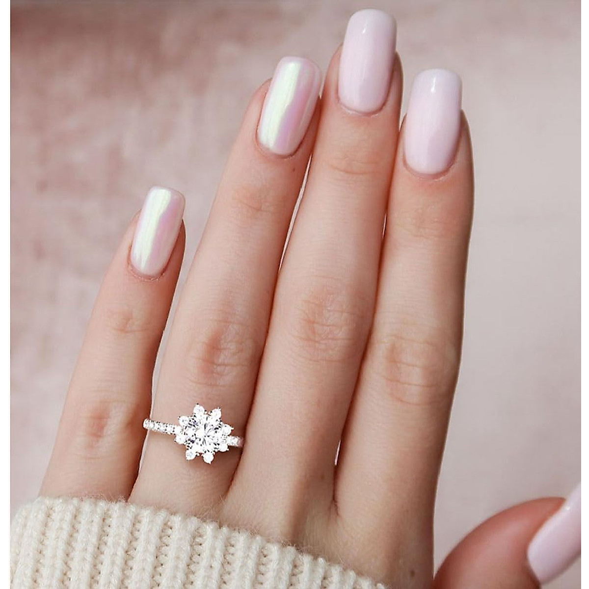 TIGRADE 1.25CT Bridal Ring Sets Round CZ Engagement Rings Promise Rings for her Wedding Bands for Women Size 4-11, Silver, Size 6.5