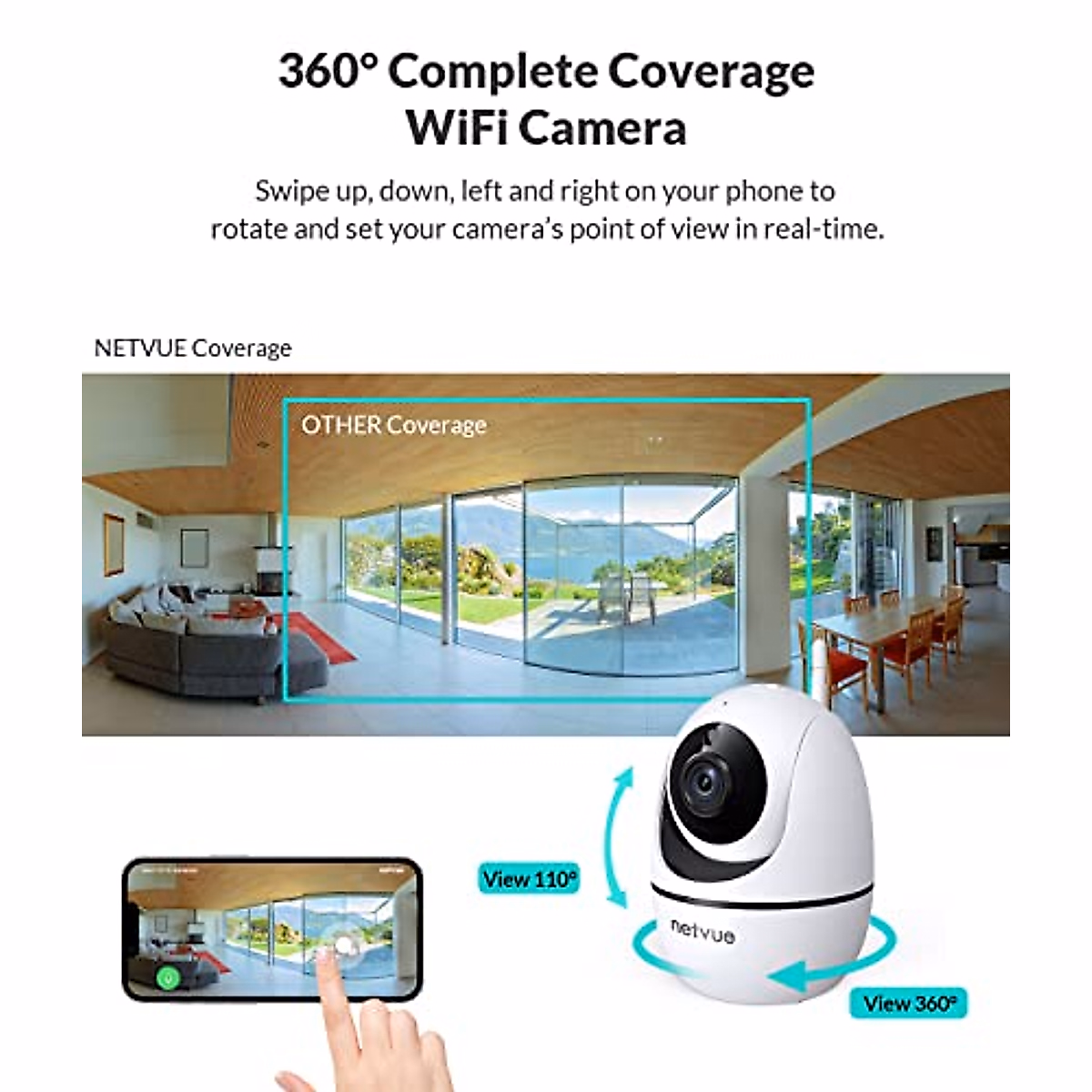 NETVUE Indoor Camera, 1080P FHD 2.4GHz WiFi Pet Camera, Home Camera for Pet/Baby, Dog Camera 2-Way Audio, Indoor Security Camera Night Vision, AI Human Detection, White, Pack of 2
