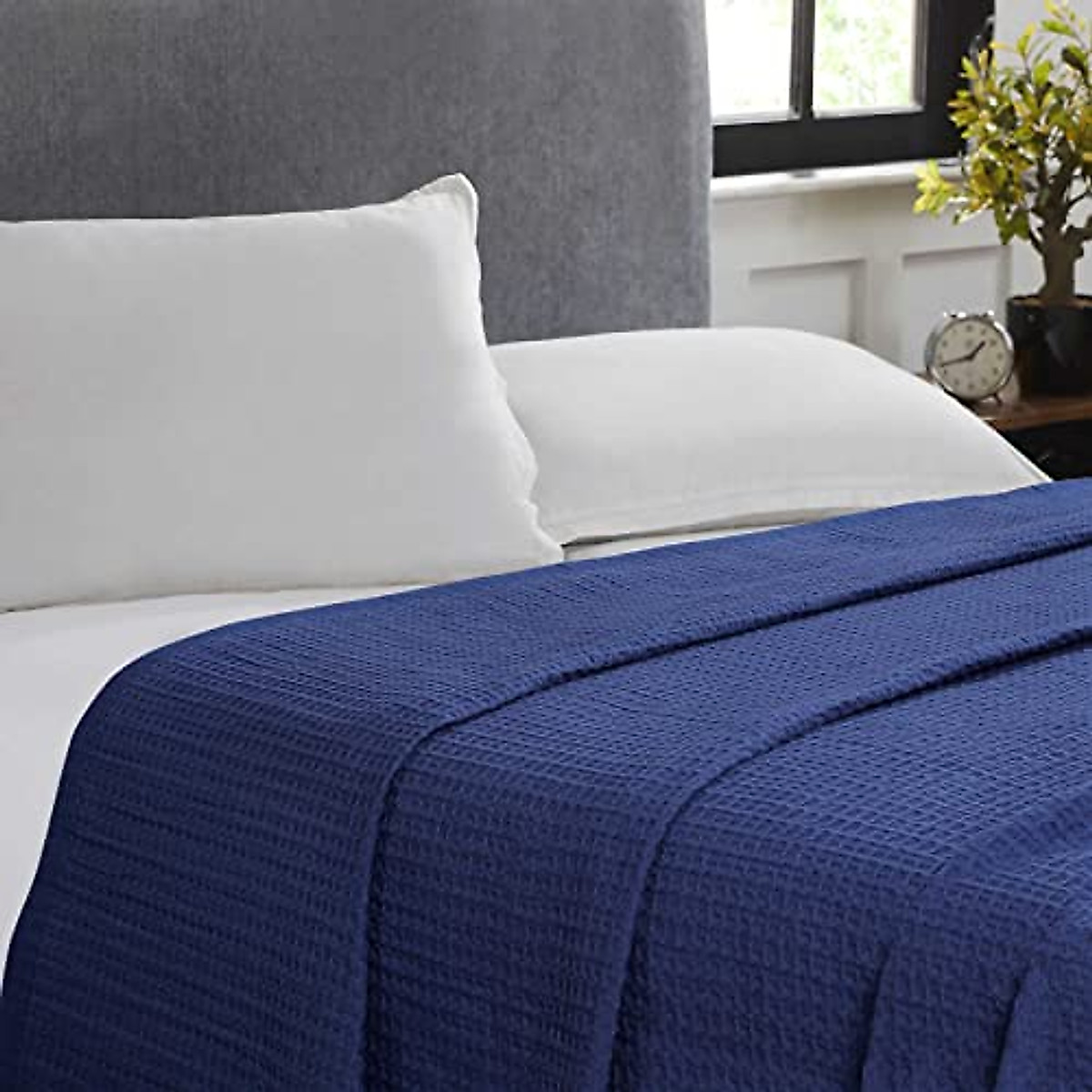 Throw Blanket- Navy Blue Throw -King Size- Boho Throw Blanket-Waffle Throw Blanket- Soft Summer Blanket for Bed Cover/Bedspread Sofa/Couch