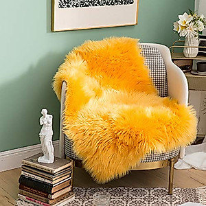 MIULEE Luxury Super Soft Fluffy Area Rug Faux Fur Rectangle Rug Decorative Plush Shaggy Carpet for Bedside Sofa Floor Nursery Fall Decor 2 x 3 Feet, Mustard Yellow