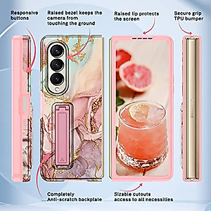 Btscase for Samsung Galaxy Z Fold 4 Case, Built-in Screen Protector with Adjustable Magnetic Kickstand, Full Body Dual Layer Rugged Shockproof Protective Cover for Galaxy Z Fold 4 5G, Rose Gold