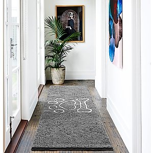AROGAN Indoor Doormat, Front Door Mat 60"x24" Absorbent Rubber Backing Non Slip Door Mats, Machine Washable Chenille Door Mat for Muddy Shoes and Dog Paws Low Profile Rugs for Entryway, Grey