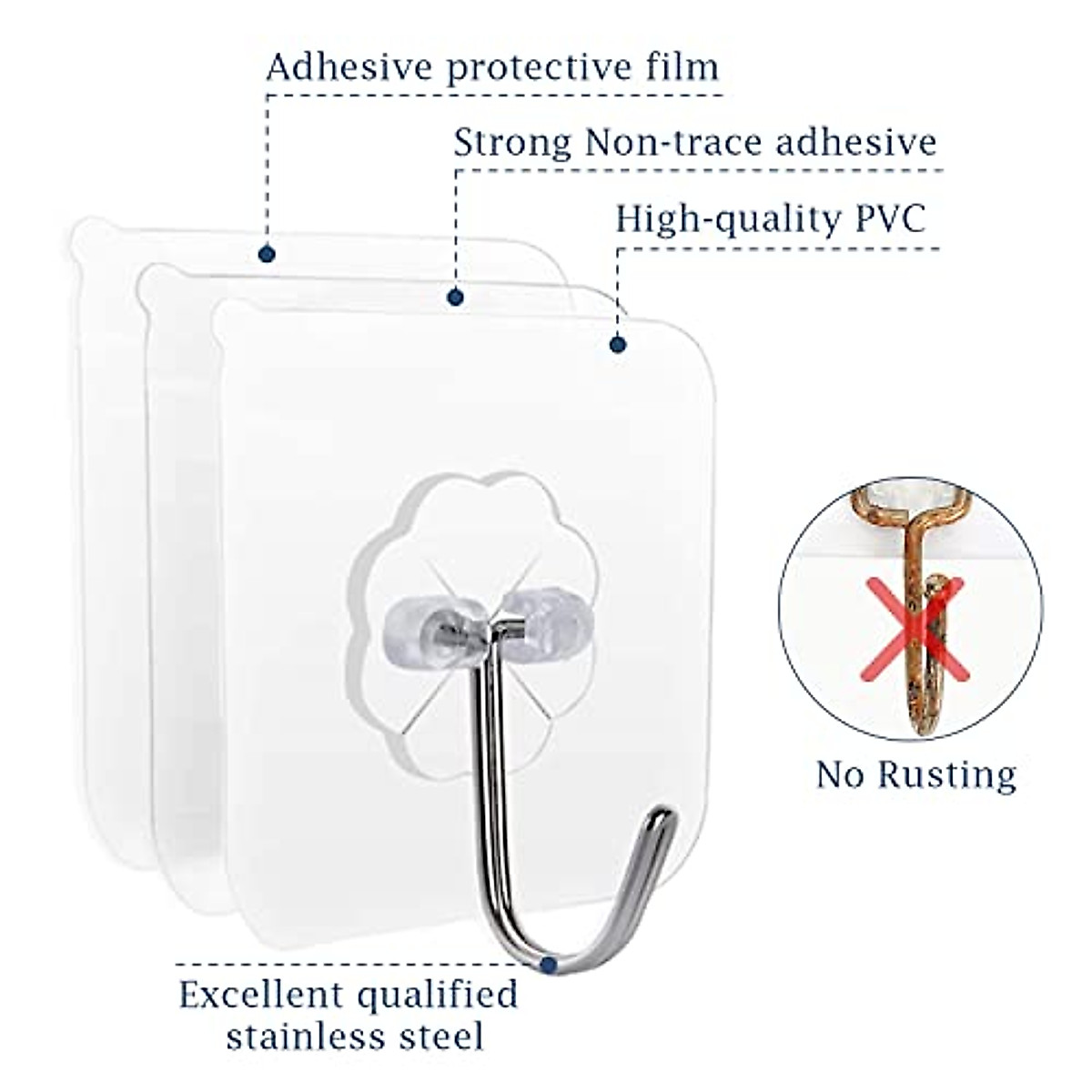 BIEOFFEI Wall Hooks - 12 Packs Adhesive Hooks Heavy Duty 33lb (Max), Reusable Bathroom Hooks, Waterproof and Oilproof Seamless Strong Hooks for Kitchen Bathroom Home and Office