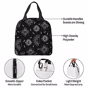 Zminciu Sun And moon Lunch Bag Reusable,With Front Pocket Zipper Closure Leakproof Insulated Lunch Box Cooler Tote Bag Food Container Snack Bag For Men Women Work Travel Picnic