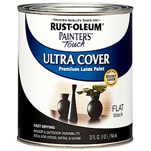 Rust-Oleum 1976502 Painter's Touch Latex Paint, Flat Black 32 Fl Oz, 1 Quarts, (Pack of 1)