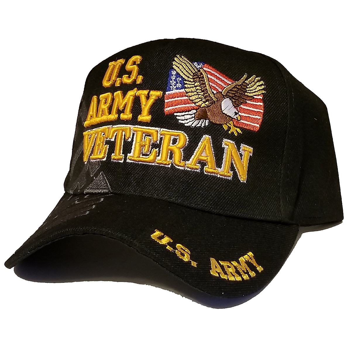 Army Black Baseball Cap US Veteran V American Flag USA Hat United States (Army Veteran Cap Black Side Shadow)