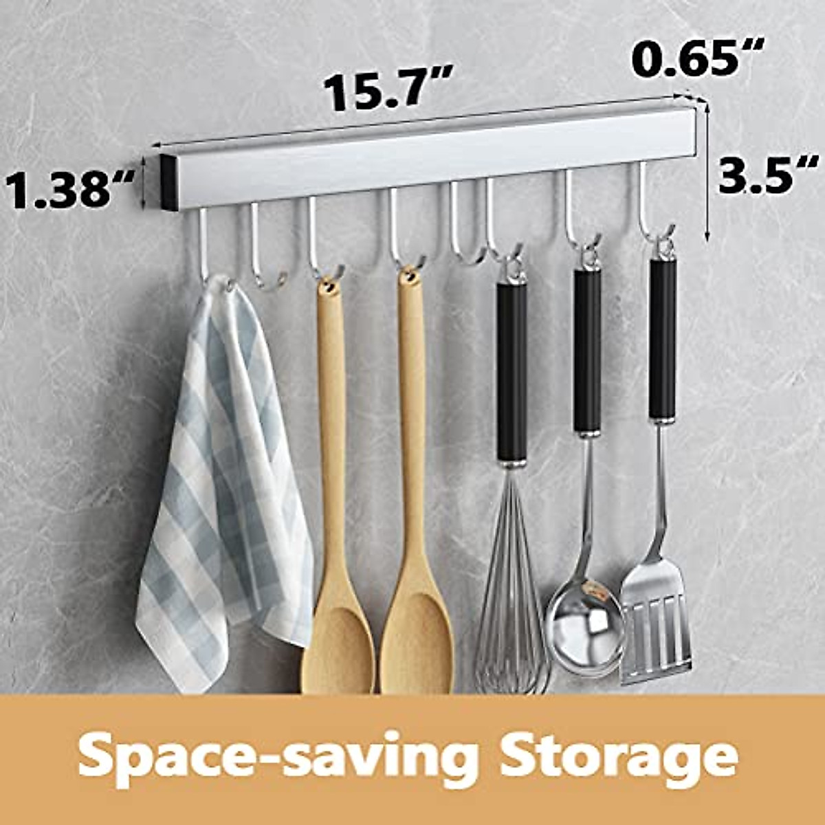 RR RAXMIN Utensil Racks with 10 hooks 16 Inch Kitchen Utensil Holders Punch Free Hanging Utensil Rack Multifunctional (16 inch)