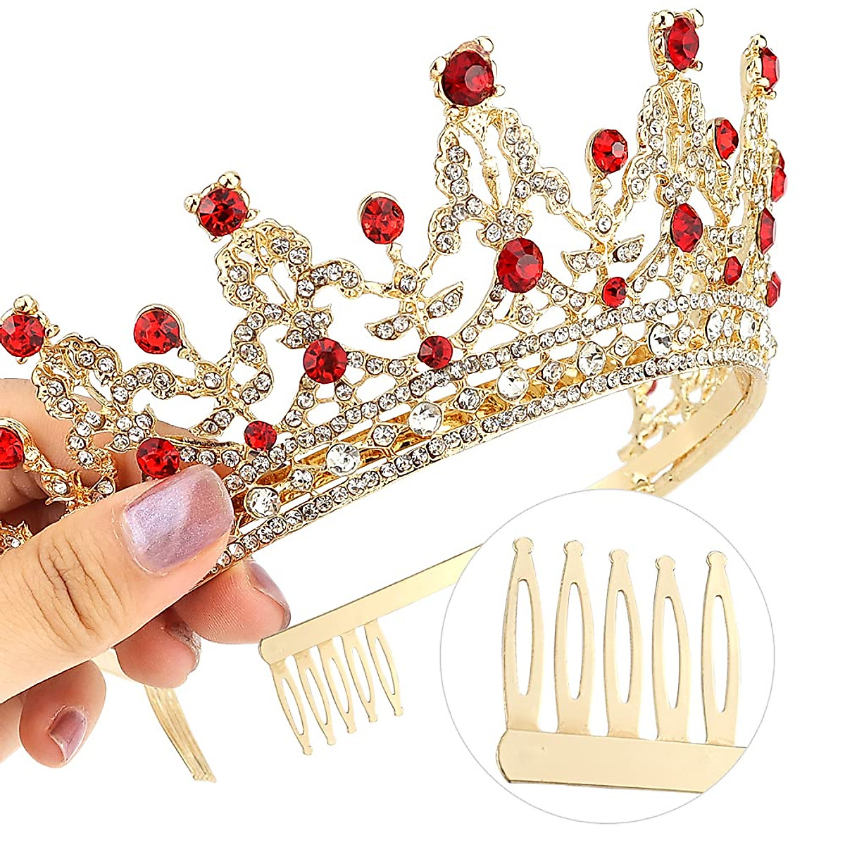 NODG Gold Tiaras and Crowns for Women Birthday Headband for Girls Red Crystal Queen Crowns Hair Accessories for Bride Party Bridesmaids Bridal Prom Halloween Costume Cosplay Christmas Gifts