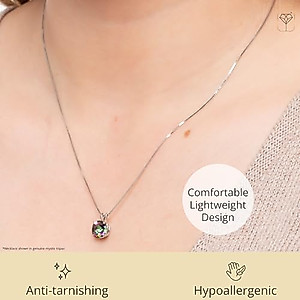 MAX + STONE 925 Sterling Silver 6mm Cushion Cut August Birthstone Peridot Solitaire Pendant Necklace for Women with 18 inch Box Chain