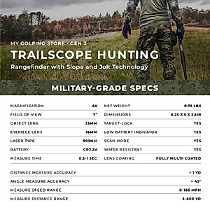 My Golfing Store Trail Scope Hunting Range Finder 800 Yards, 6X Magnification, Waterproof Archery/Sport Rangefinder, Multi-Functional Rangefinder with Slope for Hunting, Shooting and Golfing