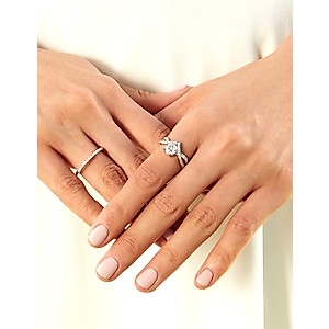 MomentWish Engagement Rings for Women, 1Carat Moissanite Promise rings, D Color VVS1 Simulated Diamond 925 Sterling Silver Accent Rings-Size7