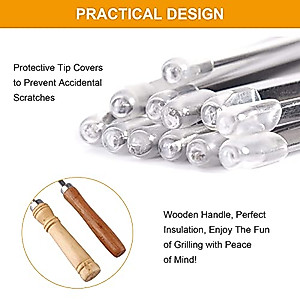 Metal Skewers for grilling 8 PCS, Stainless Steel BBQ Sticks with Wooden Handle 16 inch Kabob Skewer with Campfire Roasting Bag (Wooden)