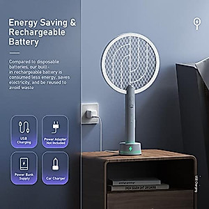 Electric Fly Swatter Racket, Mosiller 4000V 2 in 1 Bug Zapper with USB Rechargeable Base, Powerful Mosquitoes Trap Lamp & Fly Killer with 3 Layer Safety Mesh for Home, Bedroom, Kitchen, Patio (1 Pack)