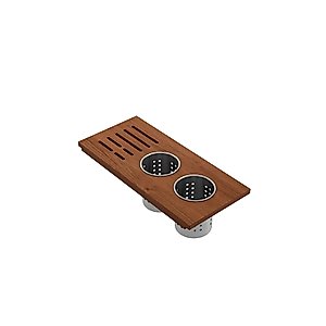 BOCCHI Wood Board with 2 Round Stainless Steel Bowls & Knife Holder F/1344, 1348, 1360, 1362, 1504, 1505, 1506 (short side only), 1627, 1628