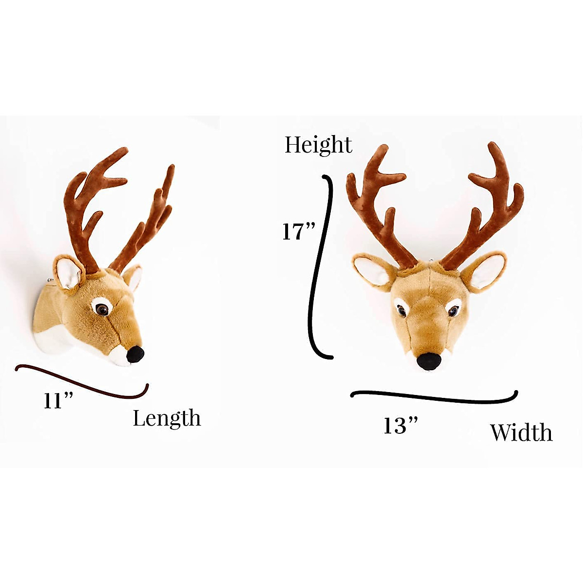 BAOUBEAR Plush Stuffed Deer Head – 17 Inch Hunting Toy, Handcrafted Trophy, Woodland Nursery Decor