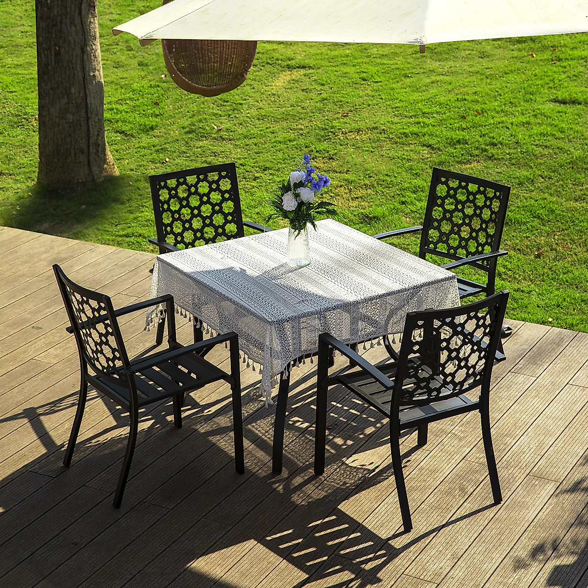 bigget 4PCS Stackable Patio Dining Chair Set of 4, Wrought Iron Metal Outdoor Chairs for Front Porch Balcony Deck Bistro