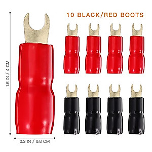 10 Pairs Copper Gold Plated 4 Gauge Strip Spade Terminal Spade Fork Adapters Connectors Plugs Crimp Barrier Spades for Speaker Wire Cable Terminal Plug - 4GA (Red and Black)