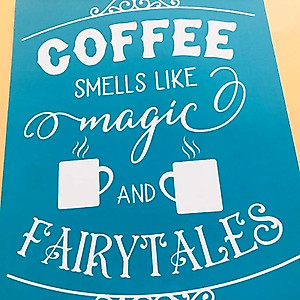 MANGOUSONG Screen Printing Kit,22x28cm Coffee Smells Like Magic and Failytales Mesh Screen Stencils Self-Adhesive Silk for Canvas Bag Printing Washable