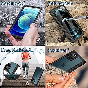 MixMart Waterproof Case for iPhone 12 Pro Built-in Screen Protector Full Boby Protection Anti-Scratch Shockproof Dustproof IP68 Waterproof Phone Case for iPhone 12 Pro 6.1inch Clear Black