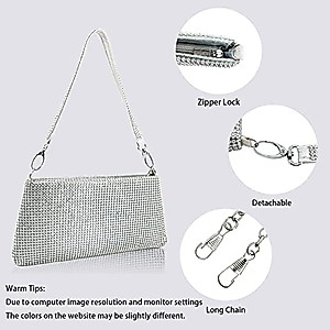Rumdin Evening Bag Clutch Purses for Women Rhinestone Crossbody Purse Top Silver Mesh Bag for Girls Parties Gift Earrings