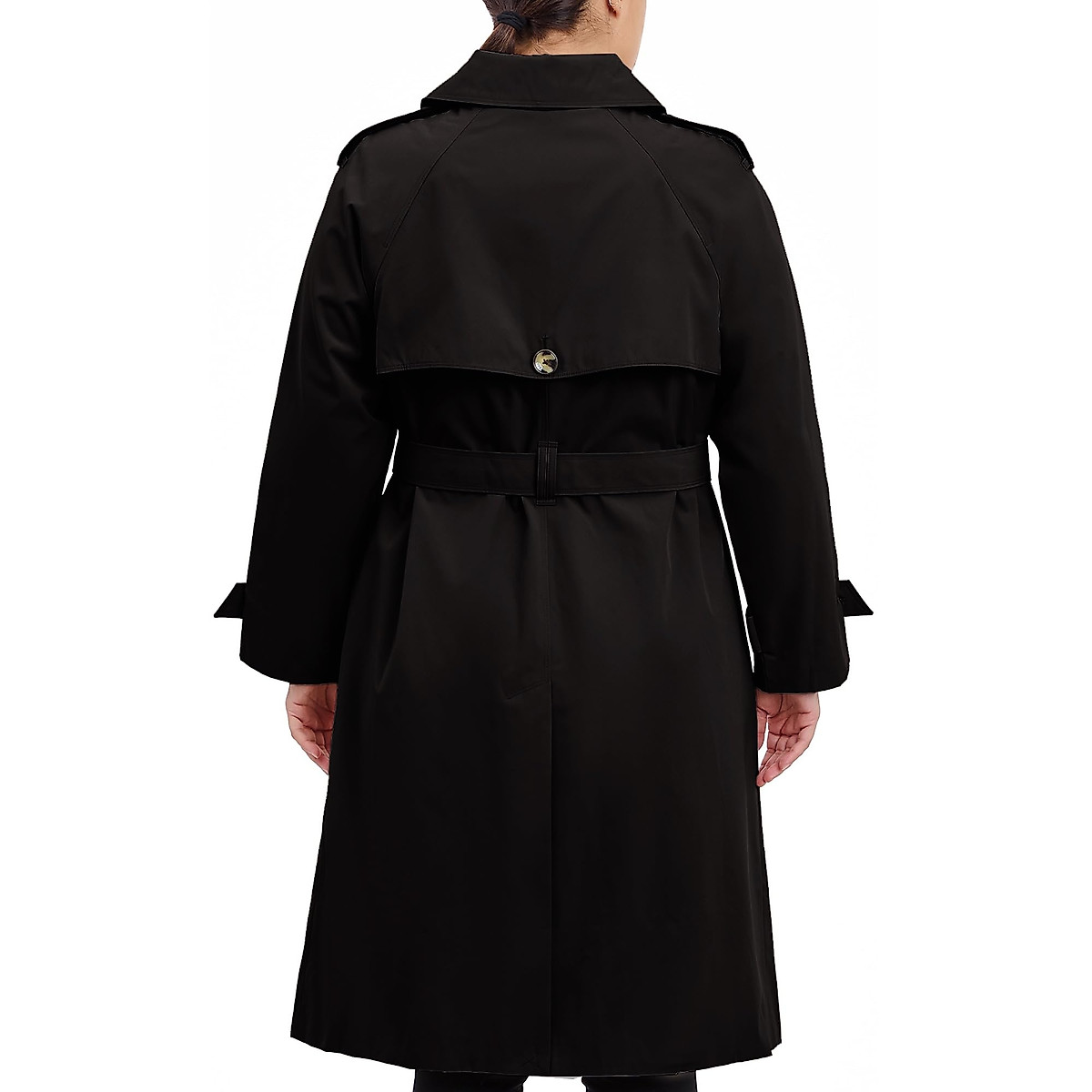 London Fog Women's Double-Breasted 3/4 Length Belted Trench Coat, Black, XL
