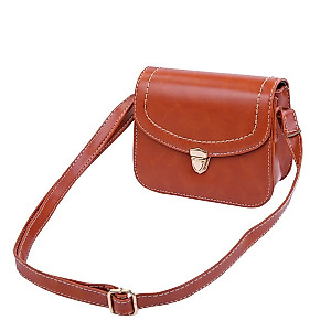 TrendsBlue Solid Color Small PU Leather Flap Clutch Crossbody Shoulder Bag, Orange Brown