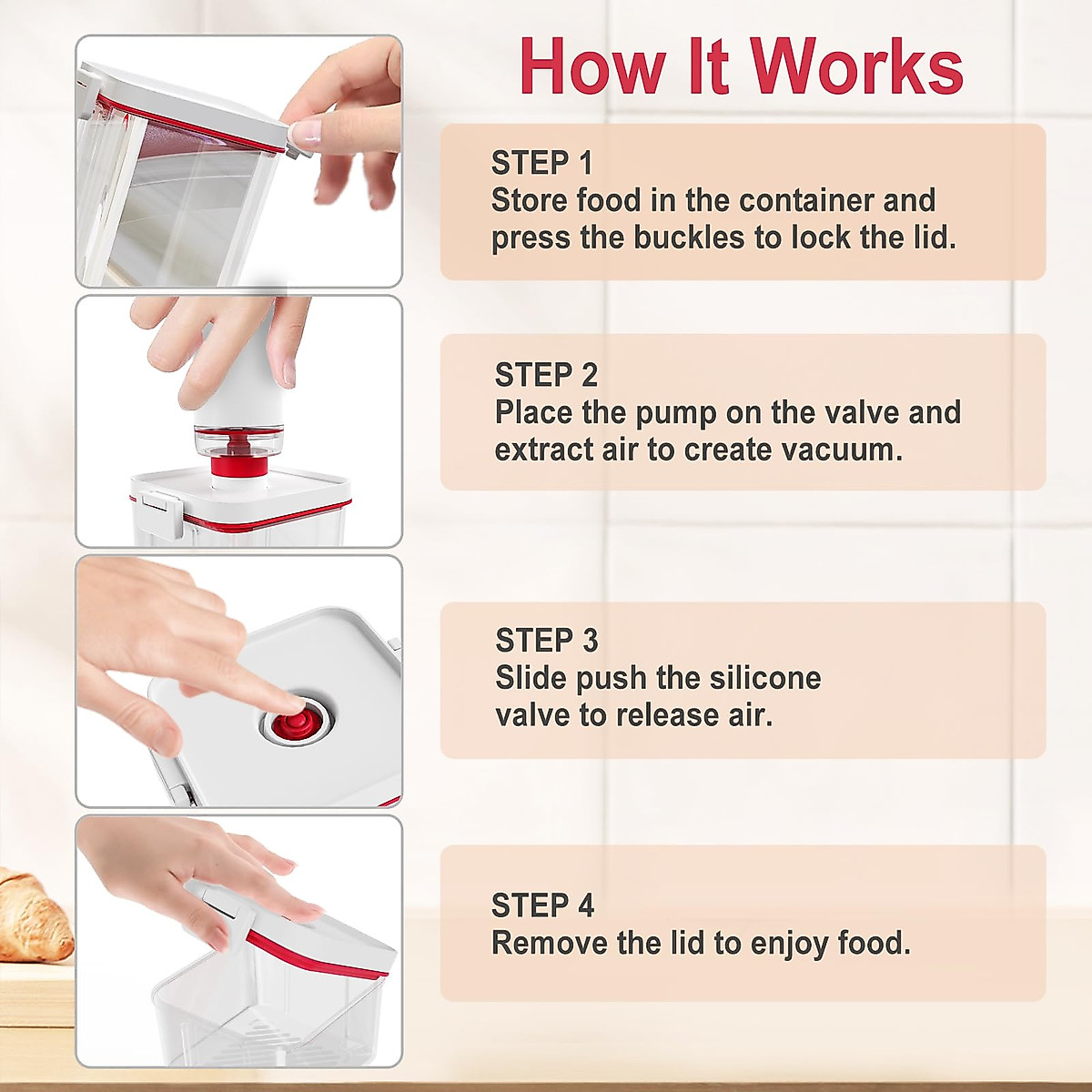 CrazyQueen Food Storage Containers with Lids, Vacuum Seal Containers for Food Storage, 5PCS Containers with 9PCS Vacuum Storage Bags & 2PCS Wine Stoppers for Cereal Bread Rice Kitchen Pantry