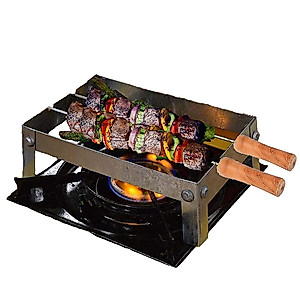 GEICO-MASTER Nano Portable Folding Outdoor Barbeque Charcoal & Gas BBQ Grill Oven GI Steel + 2 Nos of BBQ Still Needles with Wooden Handle(Kitchen Tools/Chhota Tandoor Stand)
