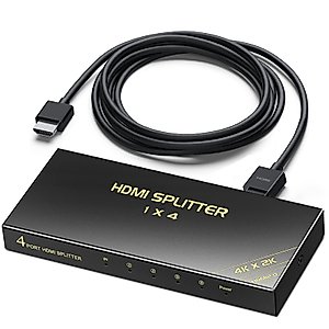 4 Way HDMI Splitter 1 in 4 Out 4K@60Hz/1080P@120Hz, HBAVLINK 4K HDMI Splitter 1x4 3D w/Cable+AC Adapter, HDMI to Multi TV + Audio Extractor to HDMI Soundbar for PS5/PS4/Fire Stick/Roku/Apple TV/NVR