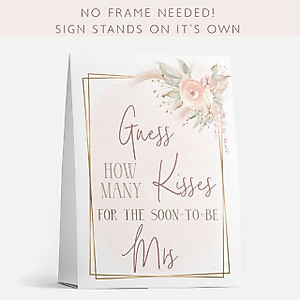 Your Main Event Prints Boho Pink Gold Pompas Grass How Many Kisses Game Sign and Cards Great For Bridal Showers and Weddings, Floral