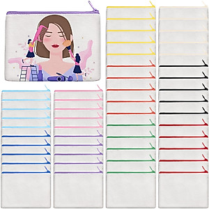 50Pcs Canvas Makeup Bags Bulk, 7.87 x 5.7 Inch Cotton Sublimation Blank DIY Heat Transfer Cosmetic Makeup Bag w/Colorful Zipper for Bridesmaid Makeup Bag Travel Toiletry Pouch Storage, Christmas Craft