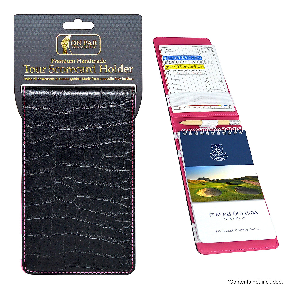 On Par Premium Crocodile Golf Scorecard Holder - Black/Pink