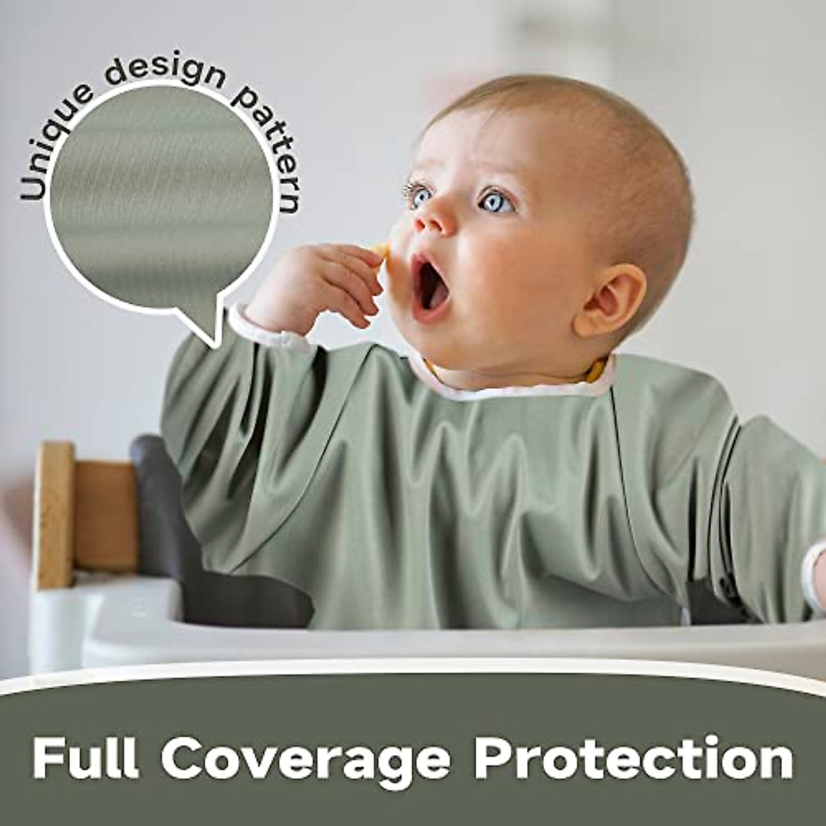 Paw Legend Long Sleeved Baby Bib - Waterproof Bib for Babies - Toddler bib (6-24 Months) with Pocket, Grey