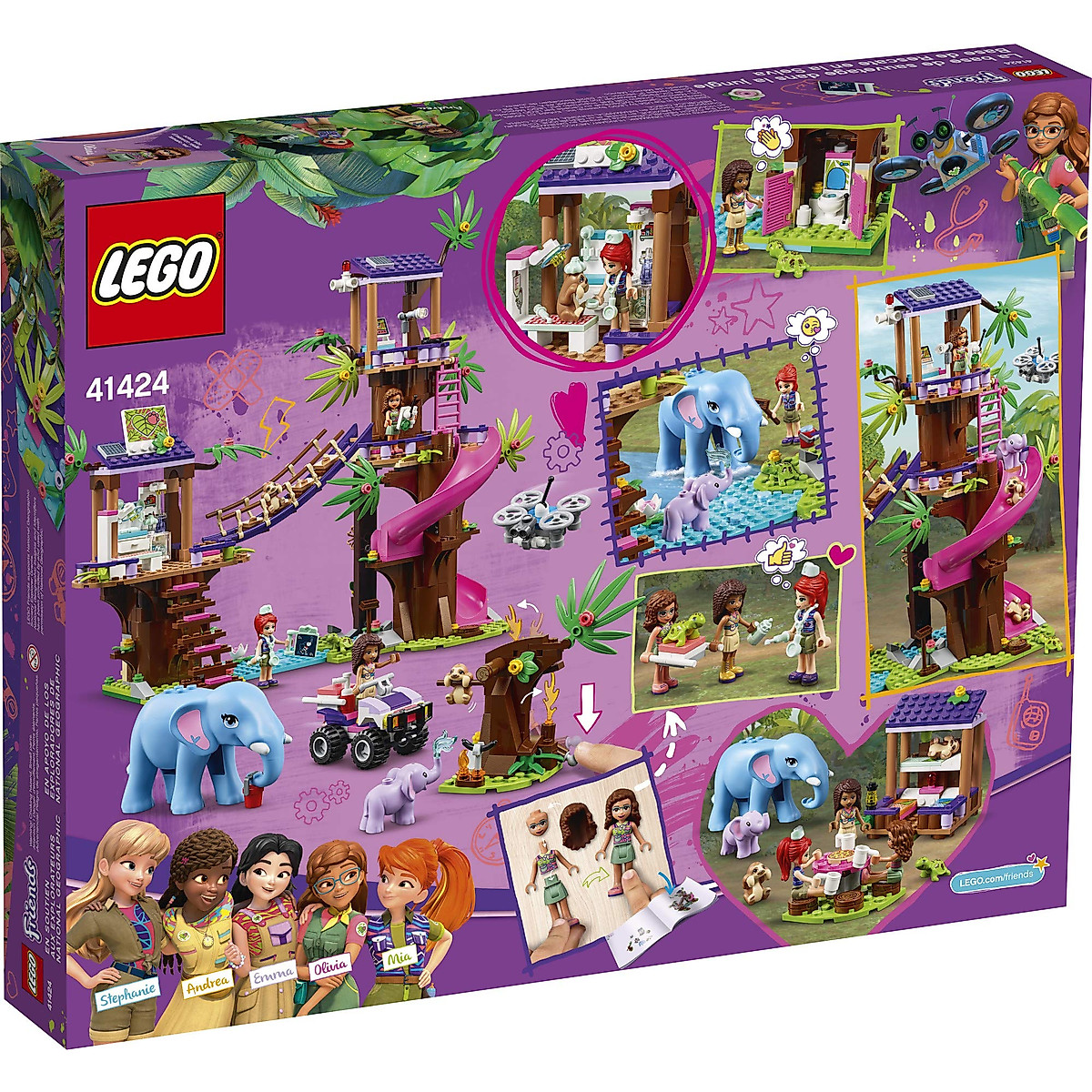 LEGO Friends Jungle Rescue Base 41424 Building Toy for Kids, Animal Rescue Kit That Includes a Jungle Tree House and 2 Elephant Figures for Adventure Fun (648 Pieces)