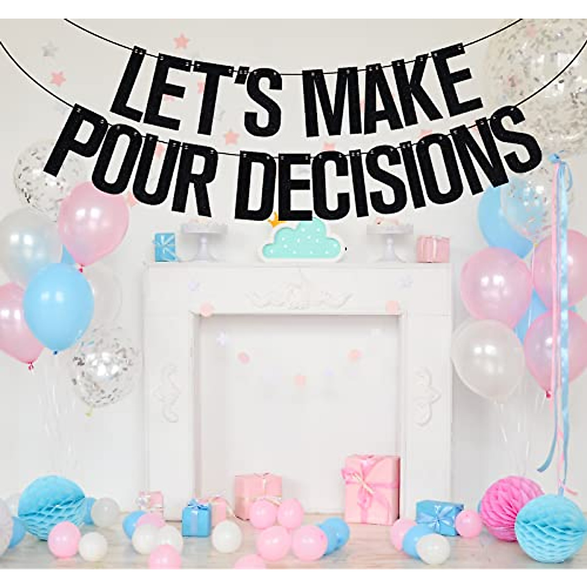 Let's Make Pour Decision Banner, Girl's Night, Wine Party Banner, Bachelorette Party Decorations, Bridal Shower Party Supply Black Glitter