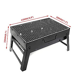 HTTMT- Foldable Compact Barbecue BBQ Grill Charcoal Stove Shish Kabob Tabletop For Outdoor Camping Picnic Travel Cooker [P/N: ET-COOK007-BK]
