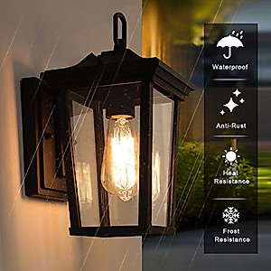 RUZINIU Outdoor Wall Lantern Exterior Porch Light Fixtures with Clear Glass Shades for Patio, Garden, Garage, Front Door, Black